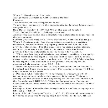 Week 5 Break-even Analysis Assignment Guidelines with Scoring R.docx