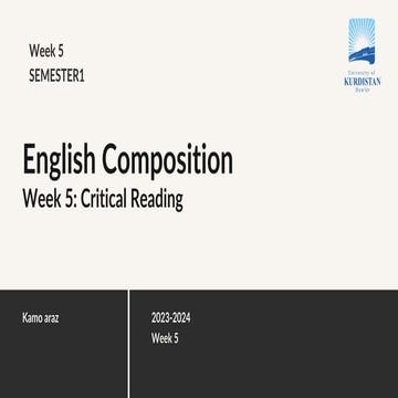Week 5: Critical Reading (English Composition) | PDF