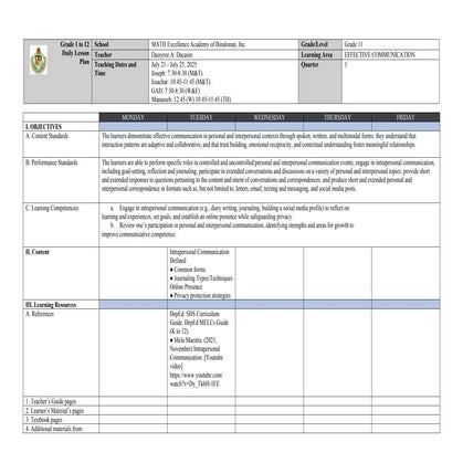 Daily Lesson plan effective communication | DOCX