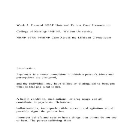 Week 5 Focused SOAP Note and Patient Case Presentation Co | DOCX