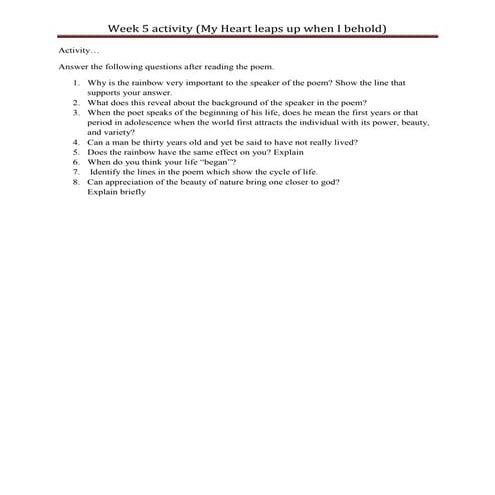 Week 5(my heart leaps up when i behold) | DOCX | Poetry | Books and ...