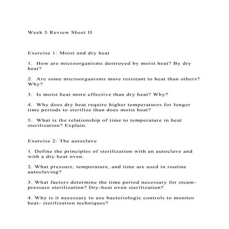 Week 5 Review Sheet IIExercise 1 Moist and dry heat1..docx | Infectious ...