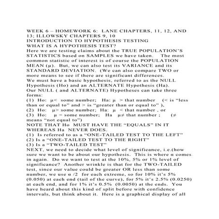 WEEK 6 – HOMEWORK 6 LANE CHAPTERS, 11, 12, AND 13; ILLOWSKY CHAP.docx