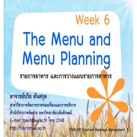 Week 6 The Menu And Menu Planning 3 2552 | PDF