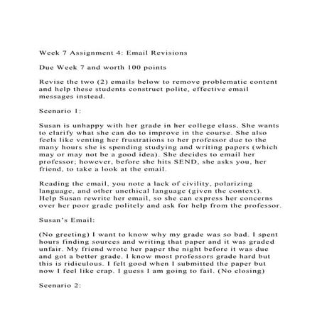 Week 7 Assignment 4 Email RevisionsDue Week 7 and worth 100.docx