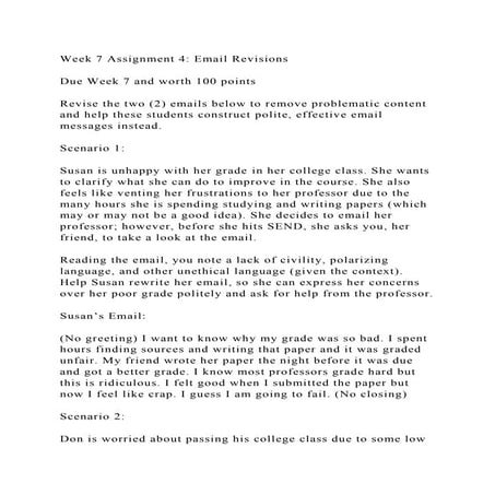 Week 7 Assignment 4 Email RevisionsDue Week 7 and worth 100 poi.docx