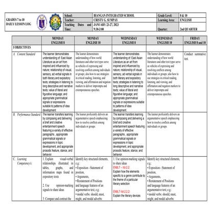 Deped k-12 Curriculum Guide in English | DOCX