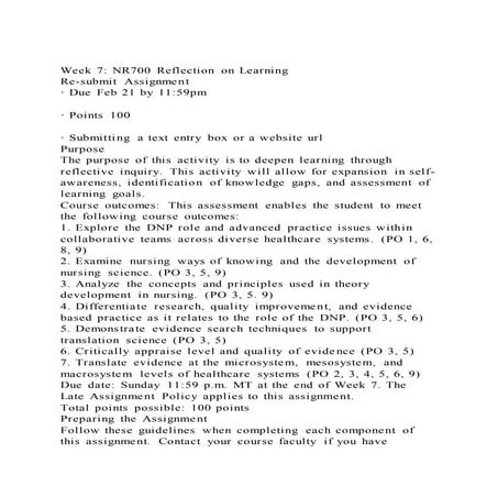 Week 7 nr700 reflection on learning re submit assignment· due | DOCX