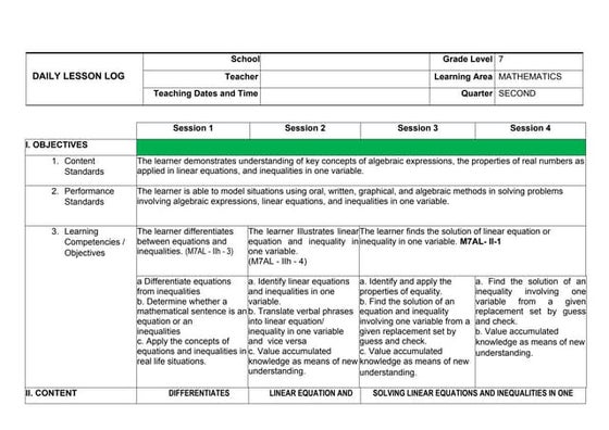 Contextualized Lesson Plan in Math 7 Linear Equation in One Variable | PDF
