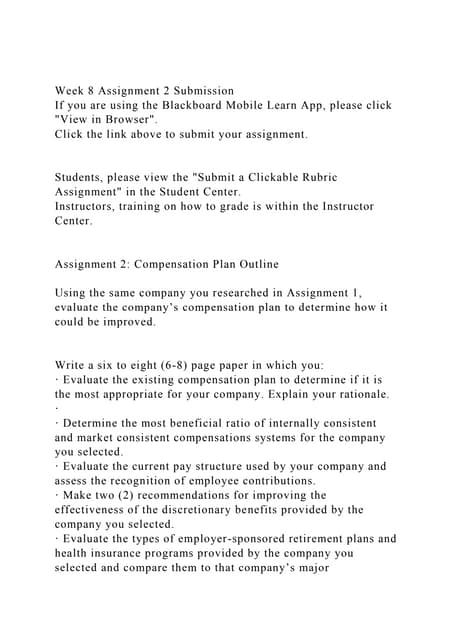 1. Assignment 2 Compensation Plan Outline Due Week 8 and worth .docx