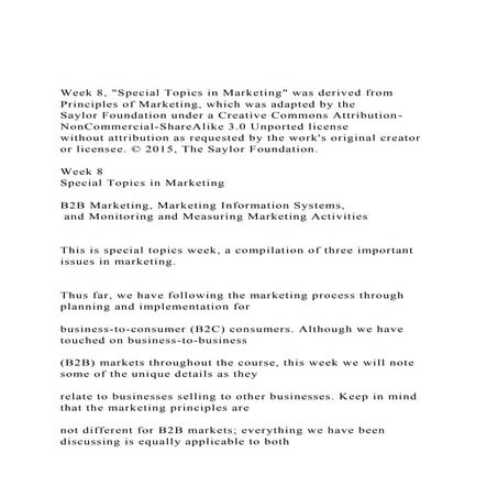 Week 8, Special Topics in Marketing was derived from Princip.docx