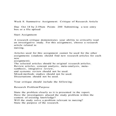 Week 8 summative assignment critique of research article | PDF