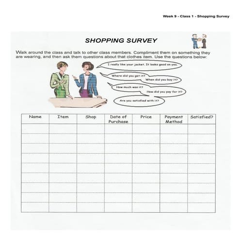 Week 10 - Class 1 - Shopping Crossword 1 - Answers | DOC