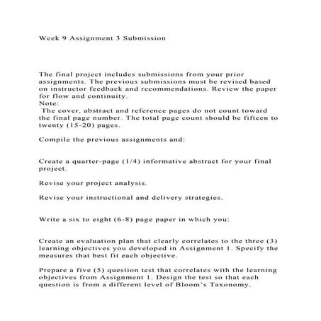 Week 9 Assignment 3 SubmissionThe final project includes s | PDF