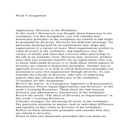Week 9 AssignmentApplication Diversity in the Workplace.docx | Job Market | Economy