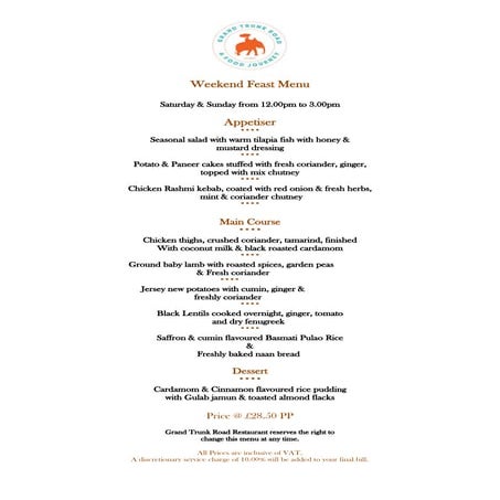 Weekend feast sat sunday lunch menu | PDF