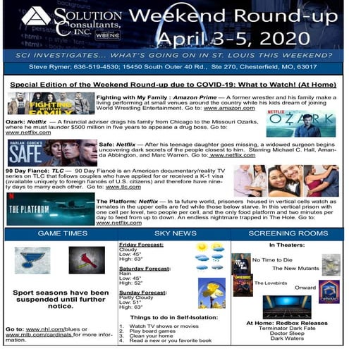 Weekend Round Up Newsletter - April 3 - 5, 2020 | PDF