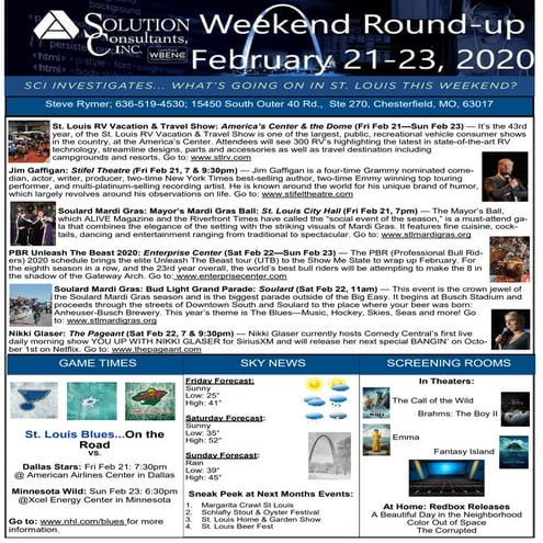 Weekend Round Up Newsletter - February 21 - 23, 2020 | PDF