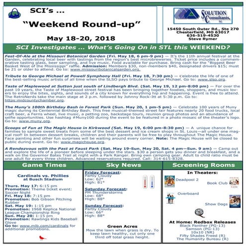 Weekend Round Up Newsletter - May 18-20, 2018 | PDF