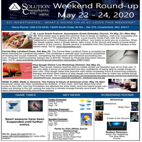 Weekend Round Up Newsletter - May 22 - 24, 2020 | PDF