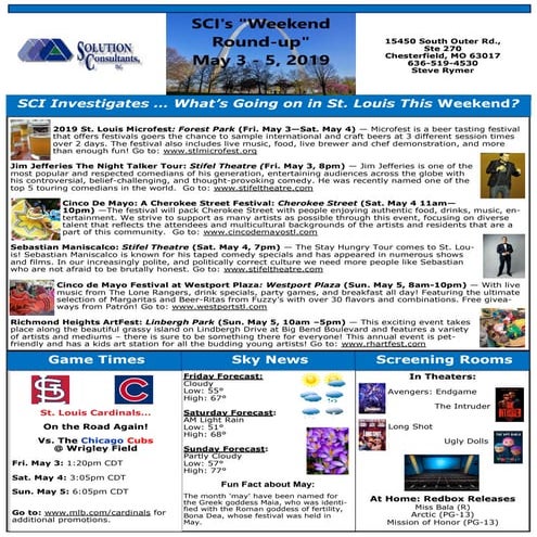 Weekend round up newsletter - may 3 - 5, 2019 | PDF