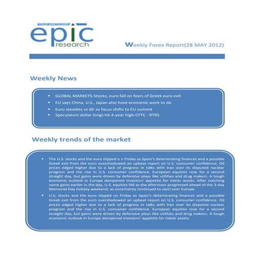 WEEKLY FOREX REPORT BY EPIC RESEARCH-28 MAY 2012 | PDF