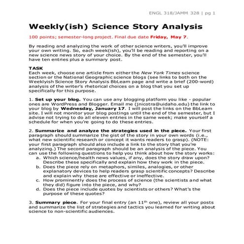 Weekly Science Story Analysis Assignment | PDF