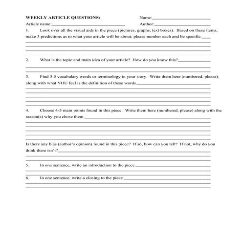 Weekly non-fiction article questions | DOC