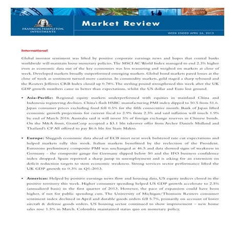 Weekly Market Review, Apr 26, 2013 | PDF | Stocks and Bonds | Personal ...