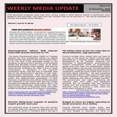 Weekly Media Update 19.12.2016 | Currencies | Economy