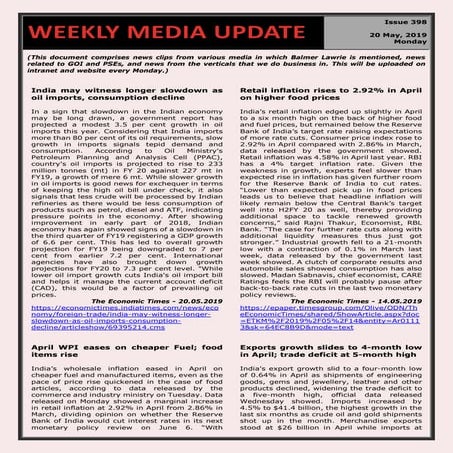 Weekly media update 20 05_2019 | PDF | Commodities | Economy