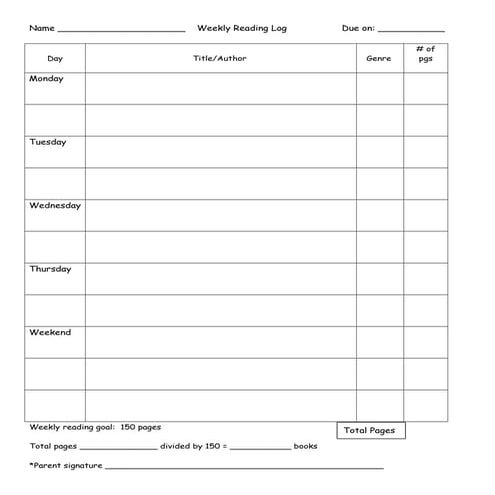 Weekly reading log | PDF