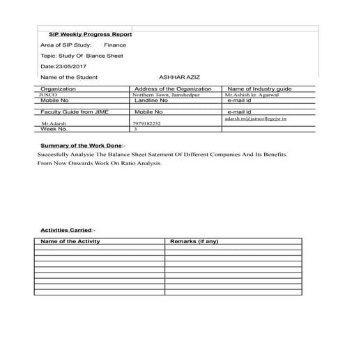 Weekly report ashhar aziz | RTF