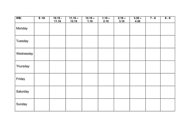 Revision timetable template