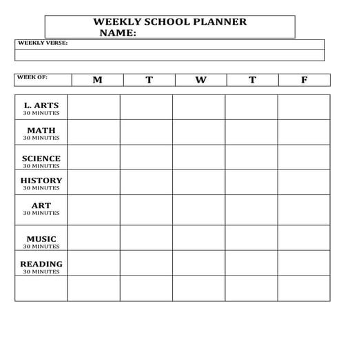 Weekly school planner | PDF | Homeschooling | Education