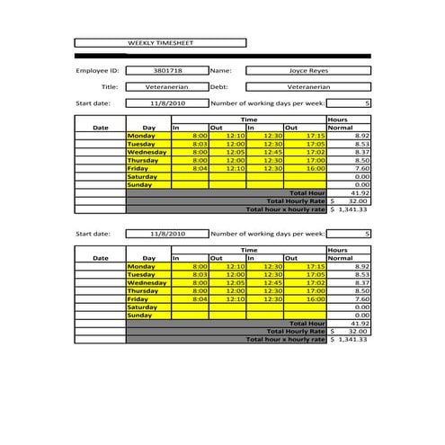 Weekly timesheet | XLSX