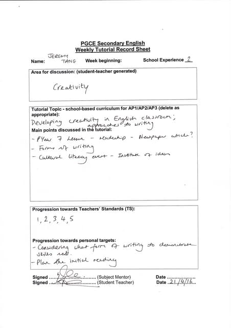 Weekly tutorial record - General issues | PDF