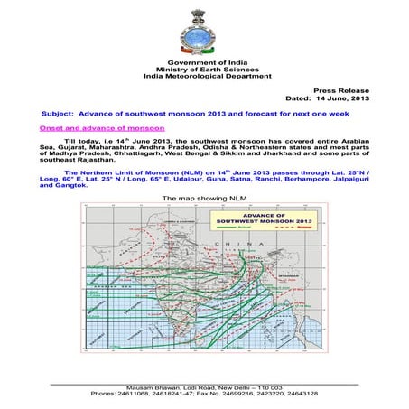 Weekly weather forecast india imd 14 june-2013 | PDF