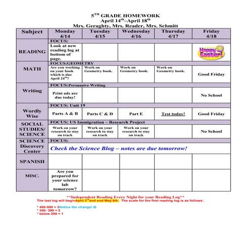 Week of April 14th | DOCX