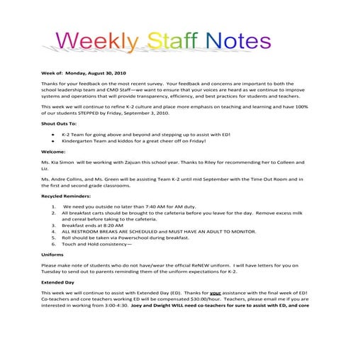 Week of august 30 | DOCX