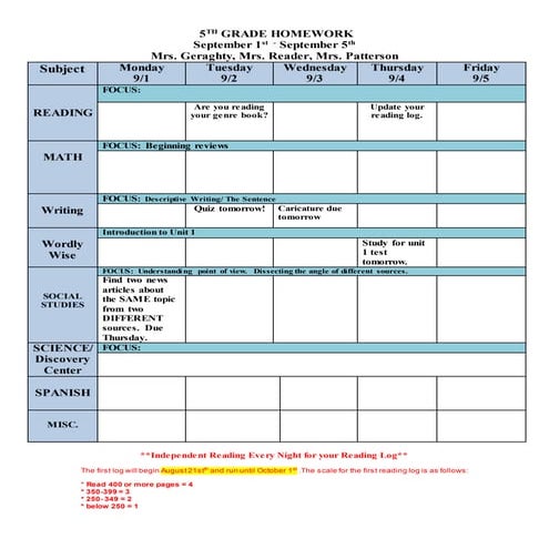 Week of September 1st | DOCX