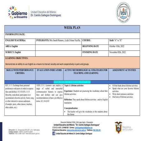 WEEK PLAN 6th.docx | Educational Assessment | Education