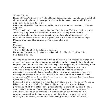 Week ThreeDoes Ritzers theory of MacDonaldization still apply a.docx