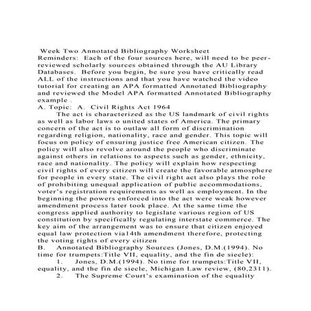 Week Two Annotated Bibliography WorksheetReminders Each of .docx