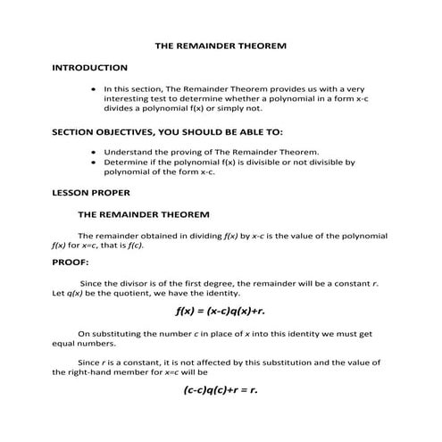 Module in Remainder Theorem | DOCX