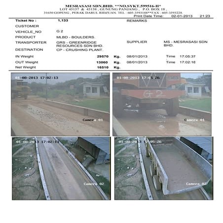 Weighbridge cctv ticket print with gross and tare vehicle image | PDF