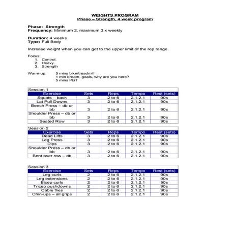 Weights Program - Speed & Agility - Strength | PDF | Bodybuilding | Sports