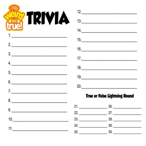 Weird But True Trivia Answer Sheet | PDF