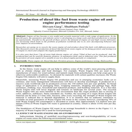 Production of diesel like fuel from waste engine oil and engine ...
