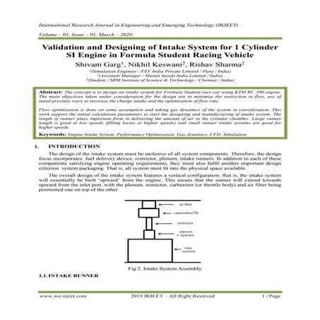 Design and Analysis of Air Intake Manifold for Formula Student Cars | PDF